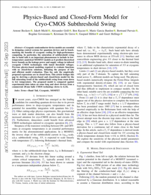 Physics-Based and Closed-Form Model for Cryo-CMOS Subthreshold Swing